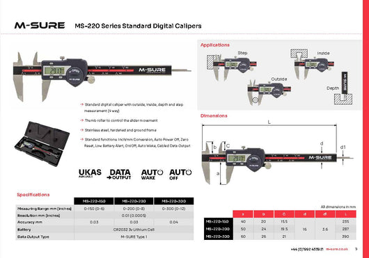 M-SURE MS-220-200 Standard Digital Caliper 0-200mm (0-8 inch) MS-220 ...