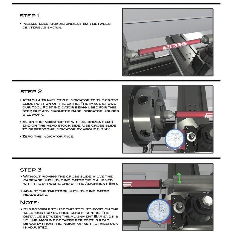 Lathe Tailstock to Headstock Alignment Gauge Bar from Edge Technology ...