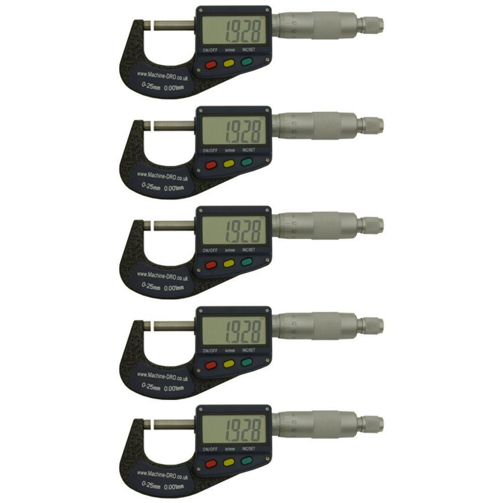Pack of 5 0-25mm (0-1 inch) External/Outside Digital Micrometer With ...