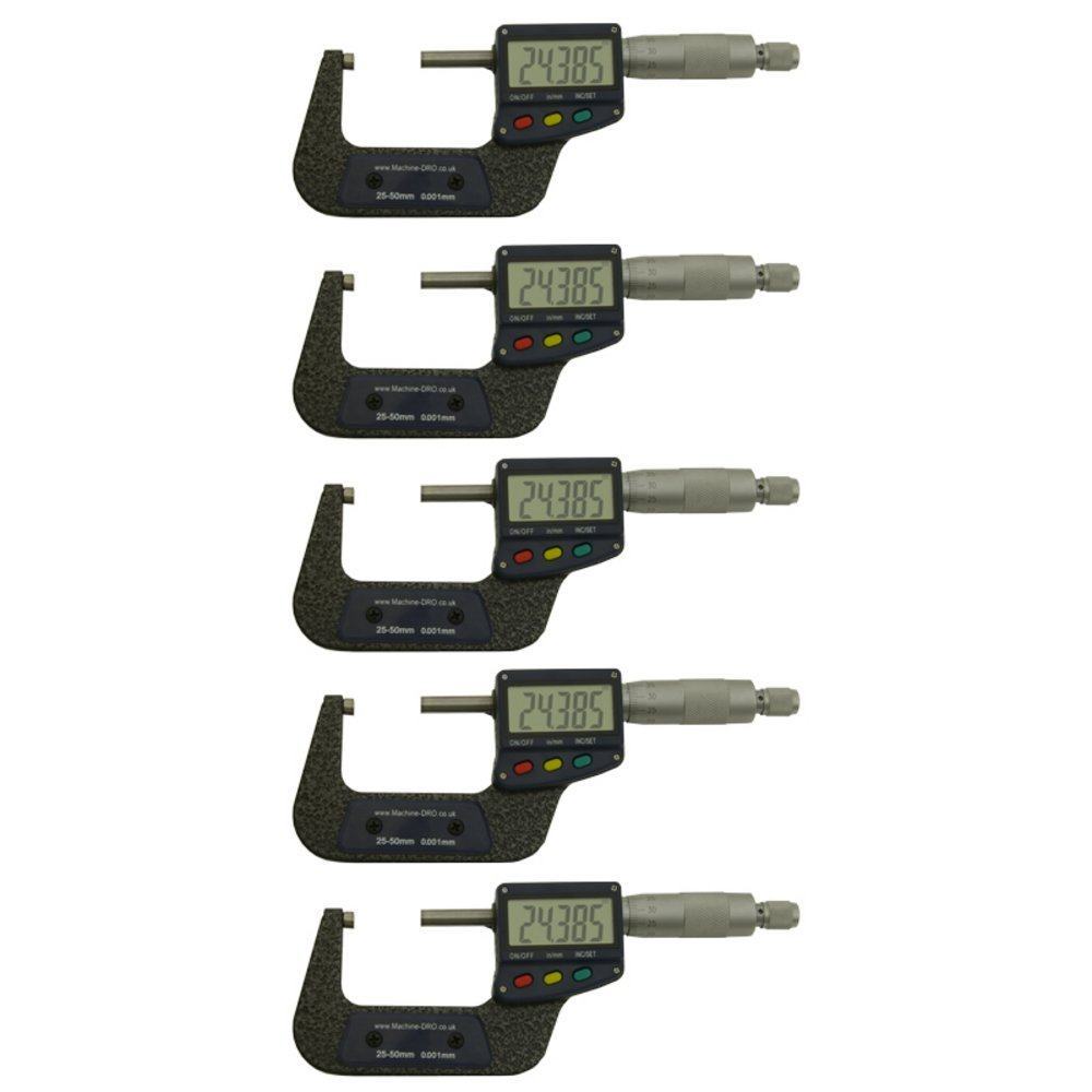 Pack of 5 25-50mm (1-2 inch) External/Outside Digital Micrometer With ...